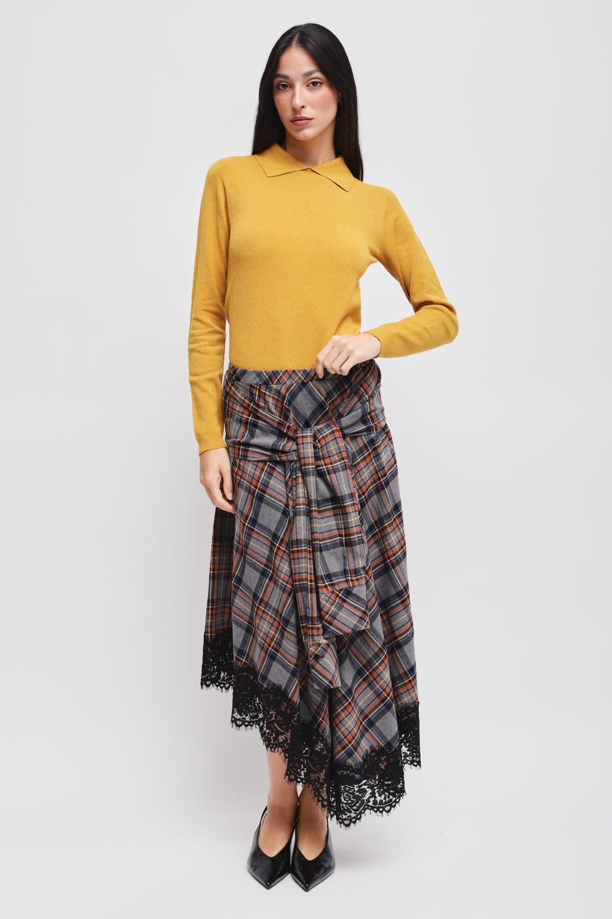Maryley Lace Check Skirt - Designer Clothes Life Smiles