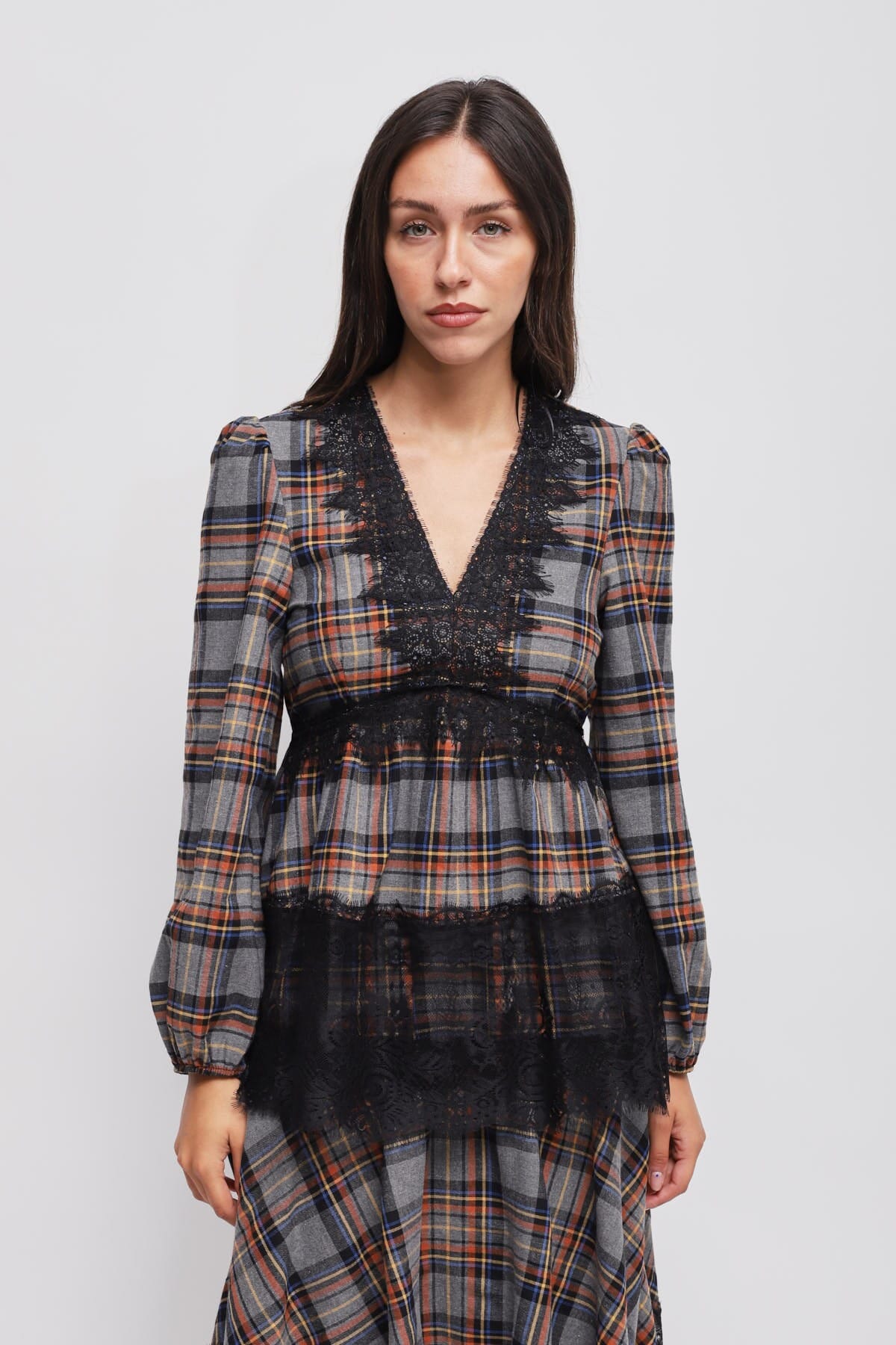 Maryley Check Blouse With Lace Details - Vestiti Firmati Life Smiles