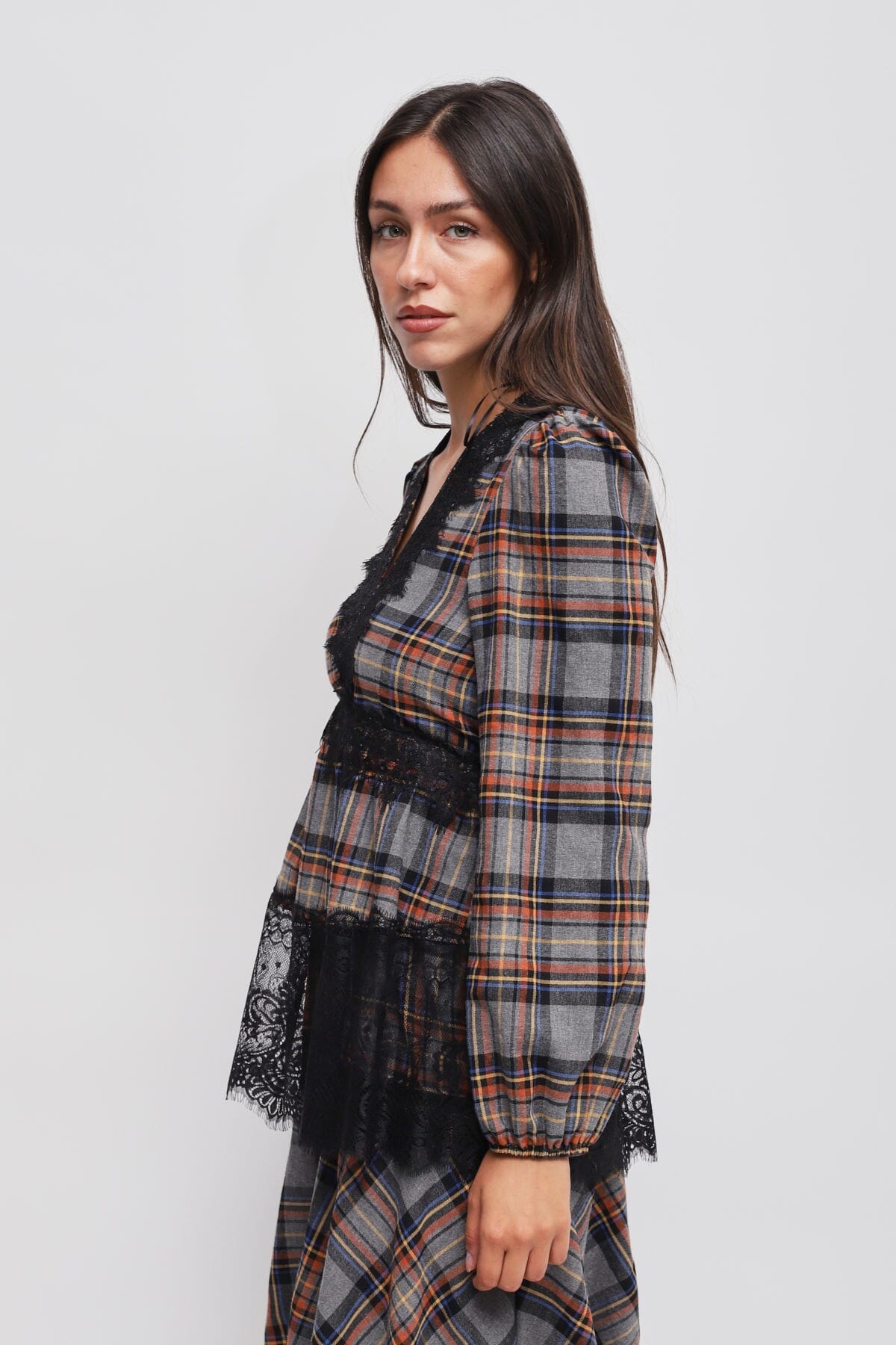 Maryley Check Blouse With Lace Details - Vestiti Firmati Life Smiles